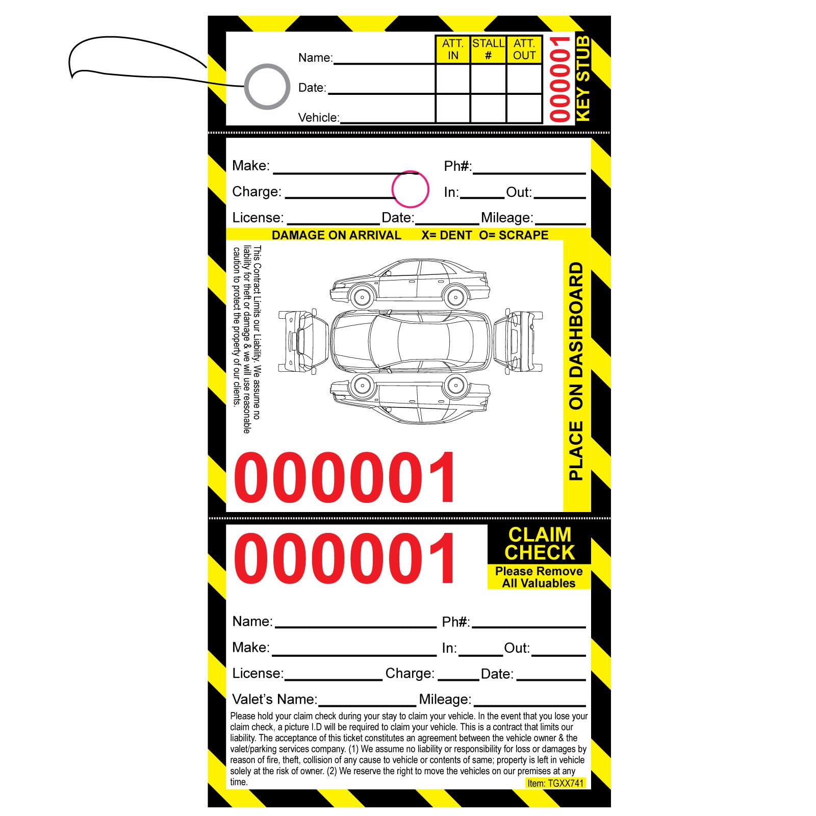 Amazon.com : 3 Part Valet Parking Tickets for Cars. Elastic String ...