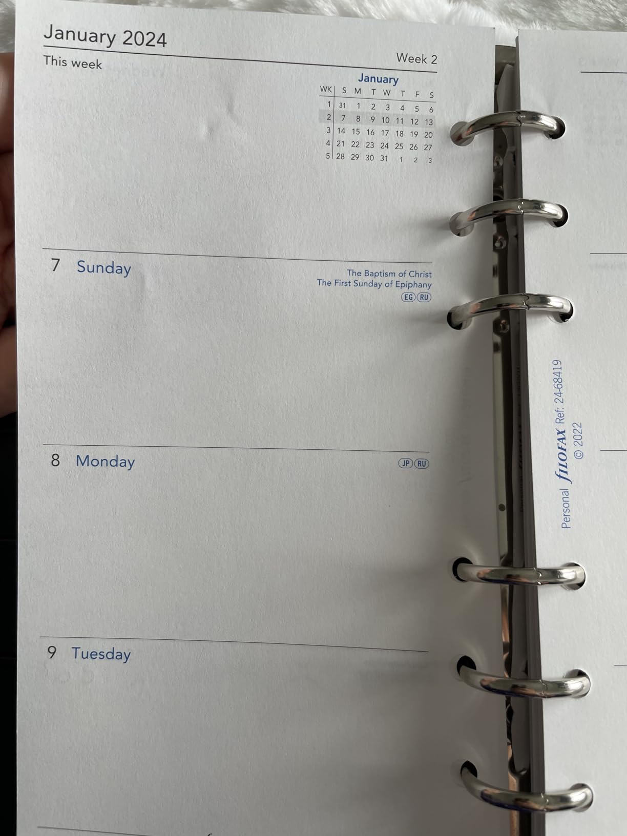 Filofax Personal week on two pages English Sunday start 2024 diary ...