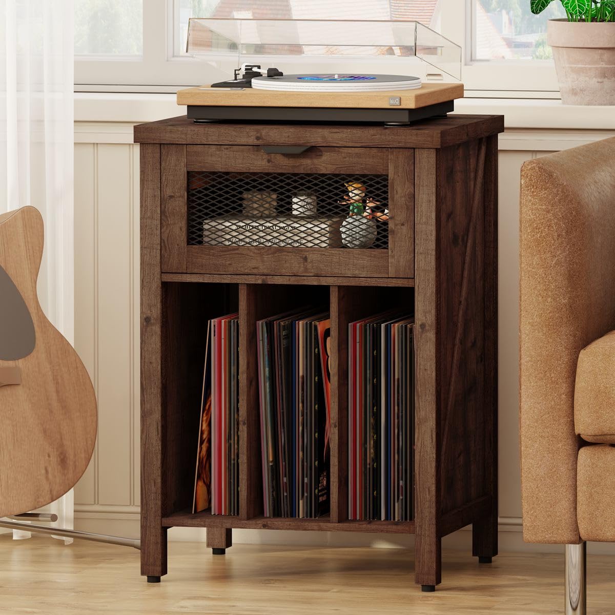 Amazon.com: BON AUGURE Record Player Stand with Vinyl Storage ...