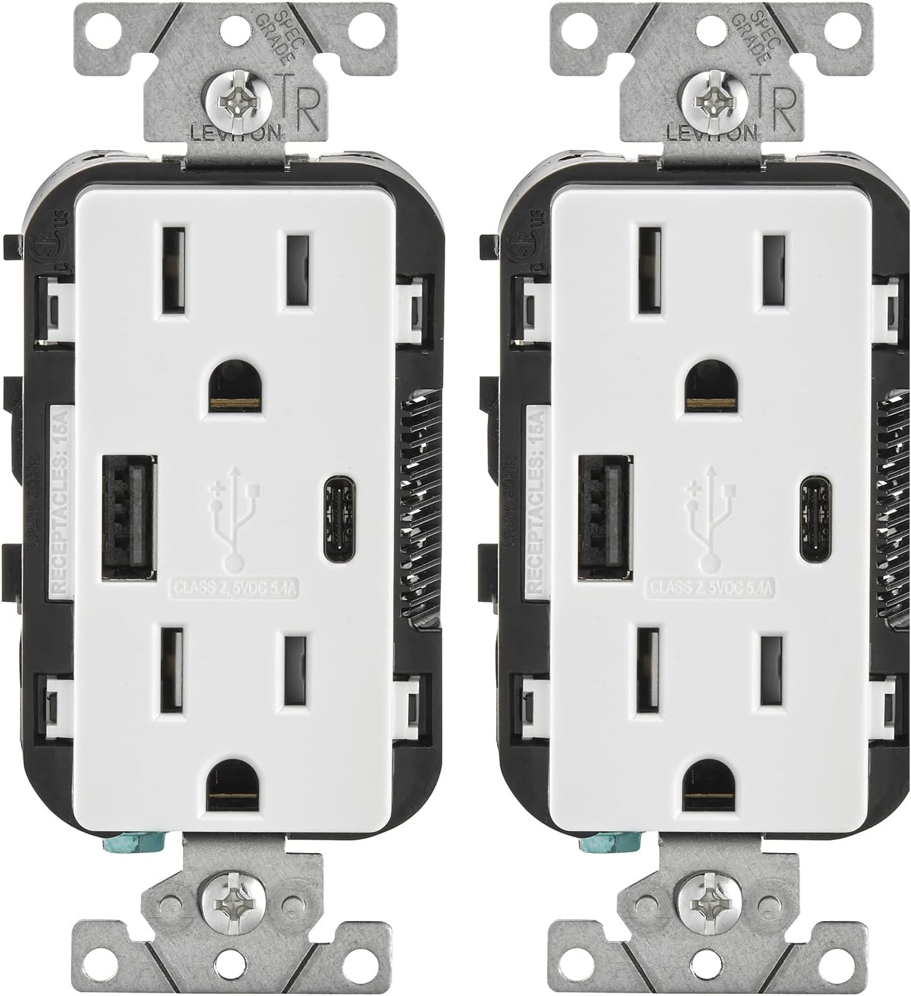 Amazon.com: Leviton T5634-W 60W (20V@2.5A+ 5V@2A) USB Dual Type A/Type ...