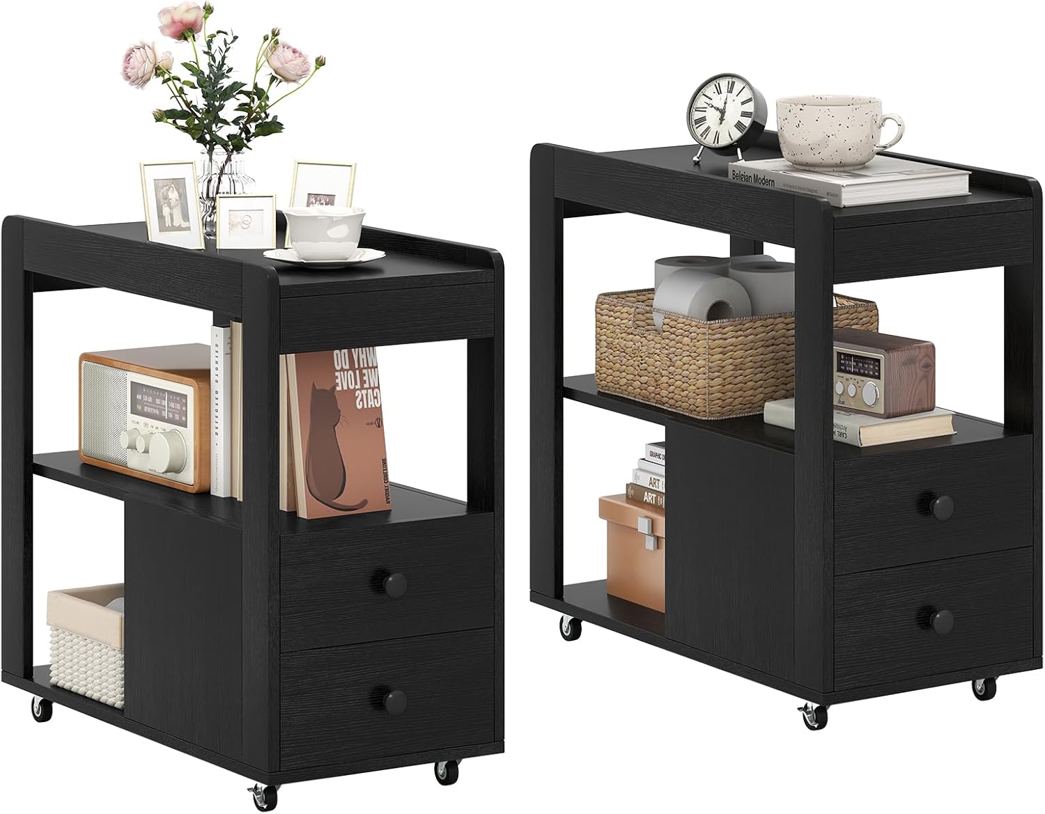 Amazon.com: Giantex Rolling Side Table with Storage Set of 2, Modern 2 ...