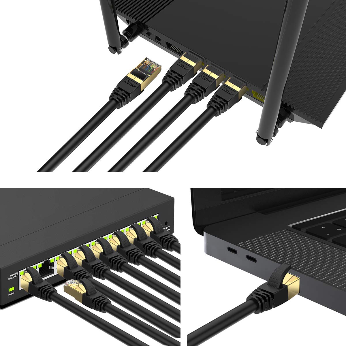 30m Veetop LANケーブル CAT8 カテゴリ-8 超高速 最大40GBASE-T 2000MHz SFTP 26AWG 爪折れ防止 ...