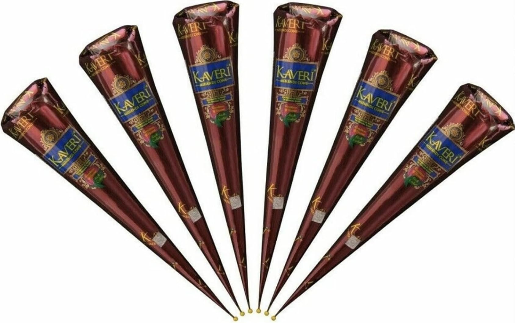 6 Fresh Quality Kaveri Dark Brown Natural Henna Mehndi Cones Temperory ...