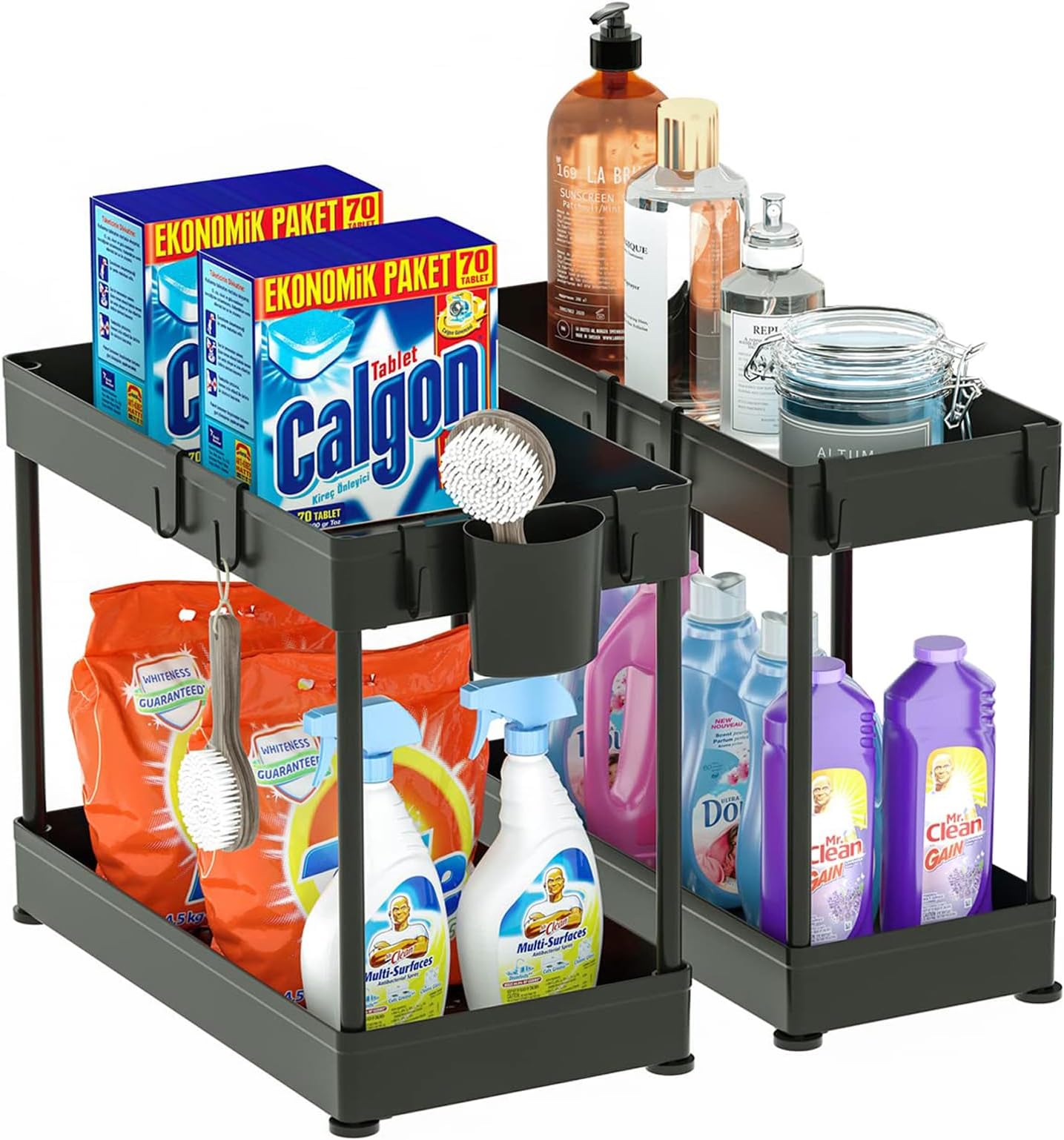 JIANUO 2-Tier Under Sink Storage Kitchen Organiser - Kitchen Bathroom ...