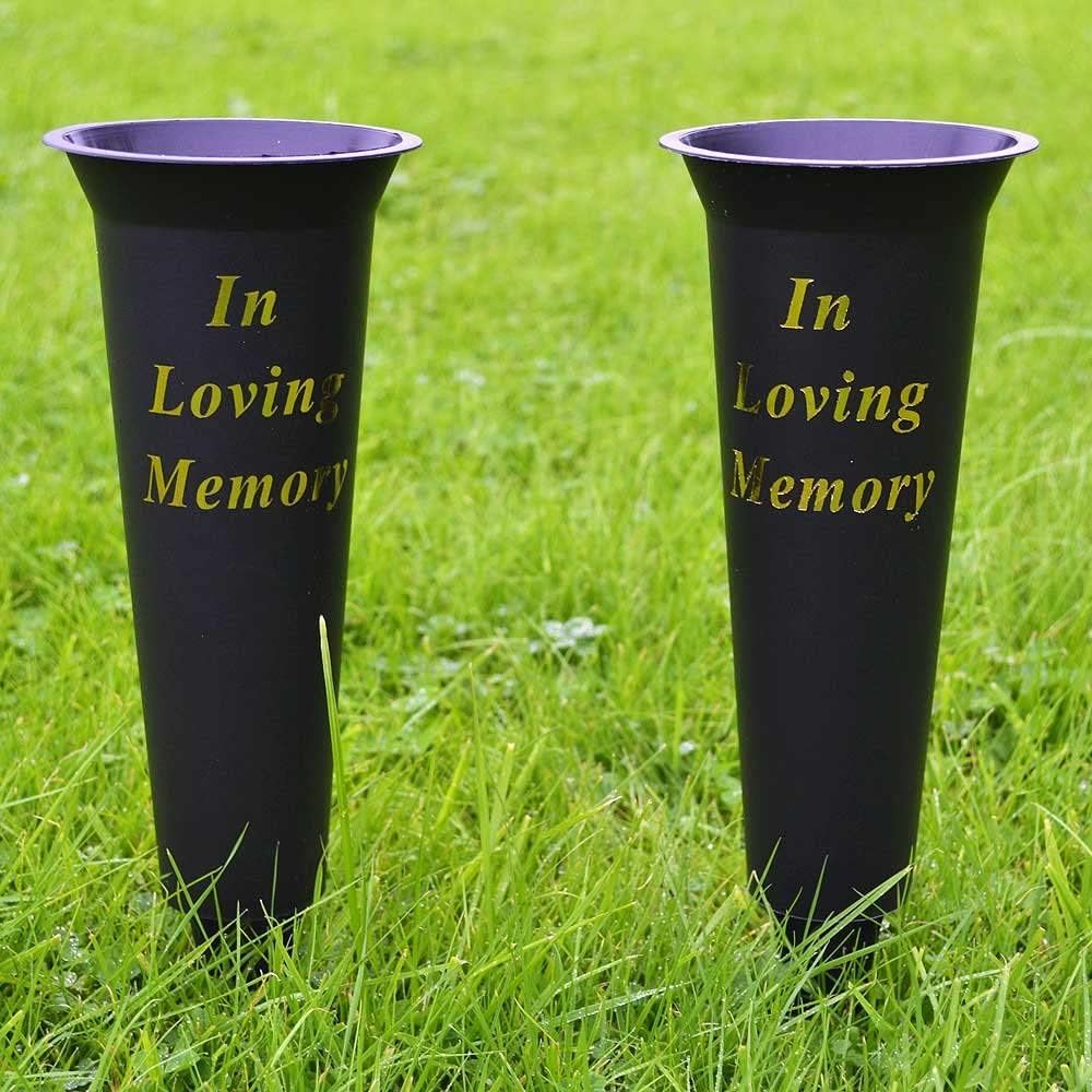Set of 2 Black In Loving Memory Spiked Memorial Grave Flower Vases ...