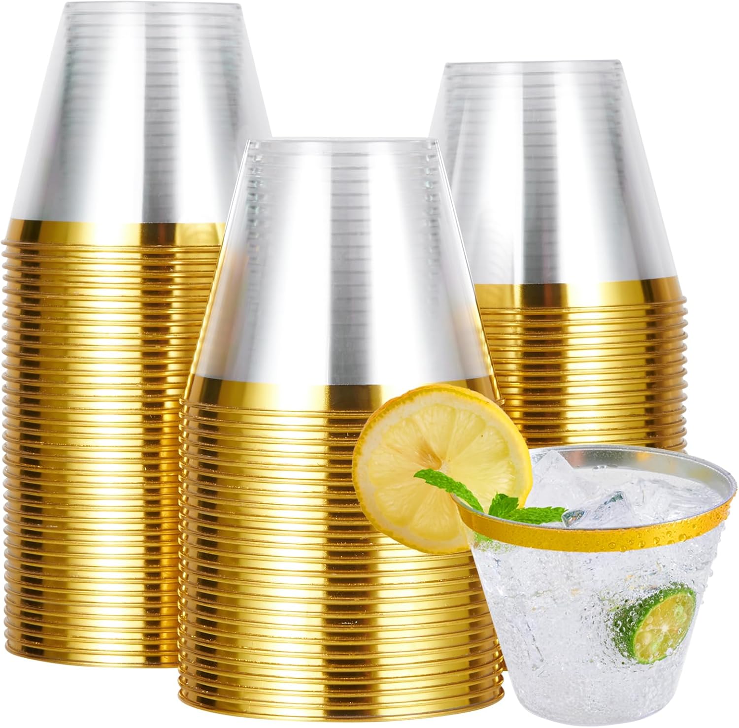 Amazon.com: JOLLY CHEF 100 Pack Gold Plastic Cups, 9 oz Clear Plastic ...
