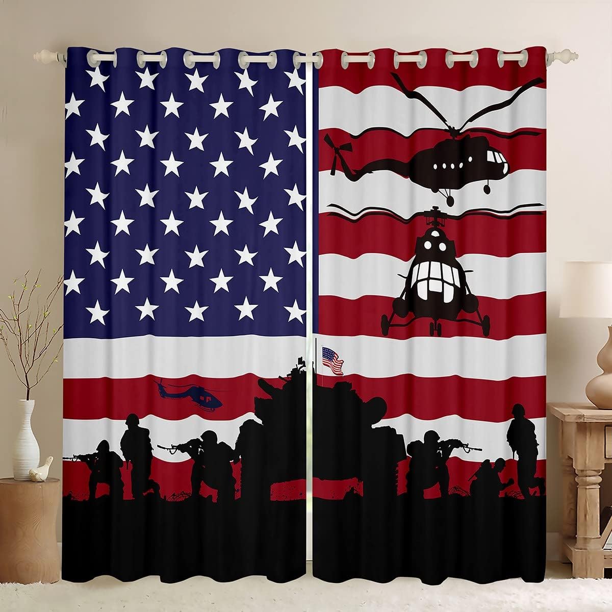 Amazon.com: American Flag Curtain Kids Boys Men Soldier Rifle ...