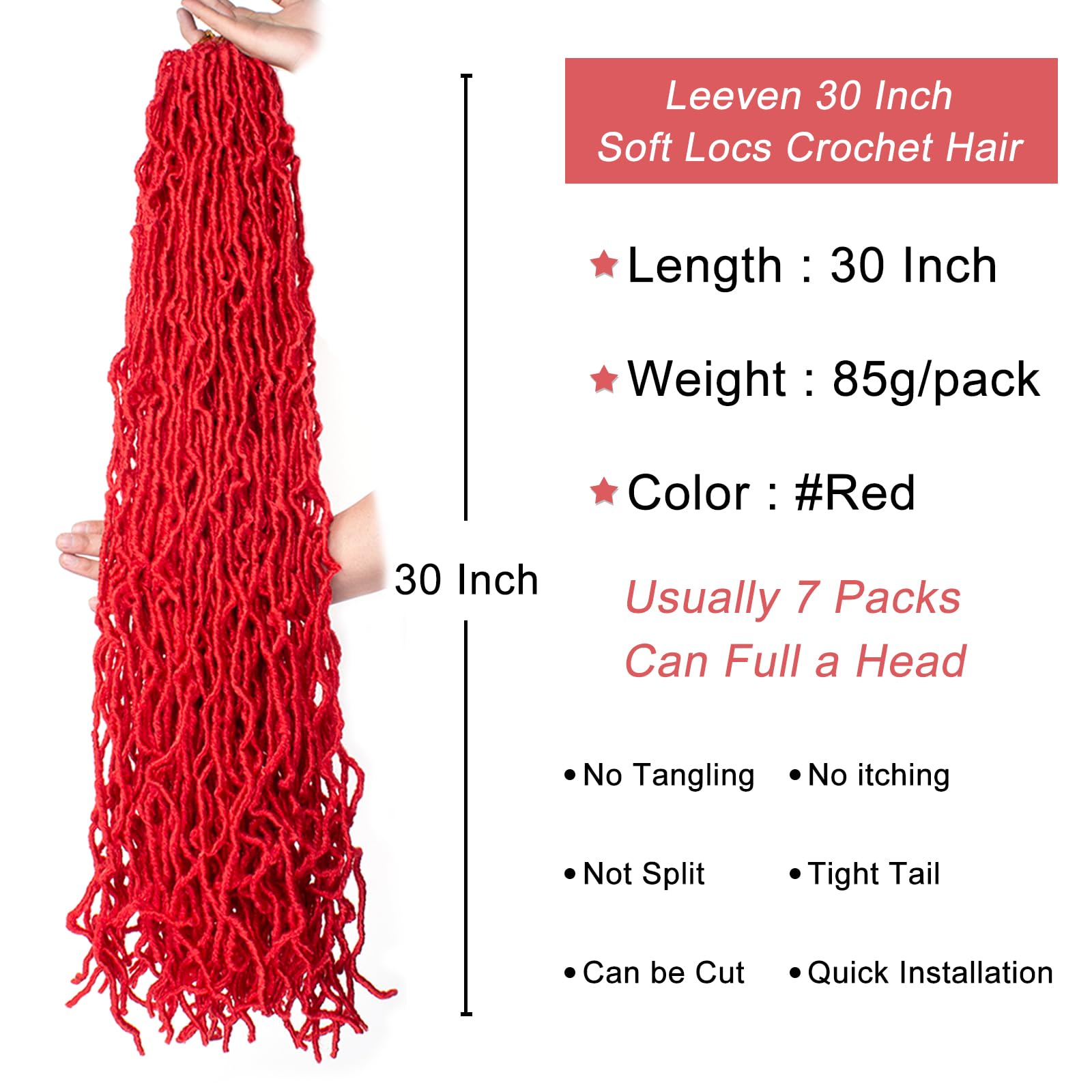 Snapklik.com : 30 Inch Red Soft Locs Crochet Hair 7 Packs Distressed ...