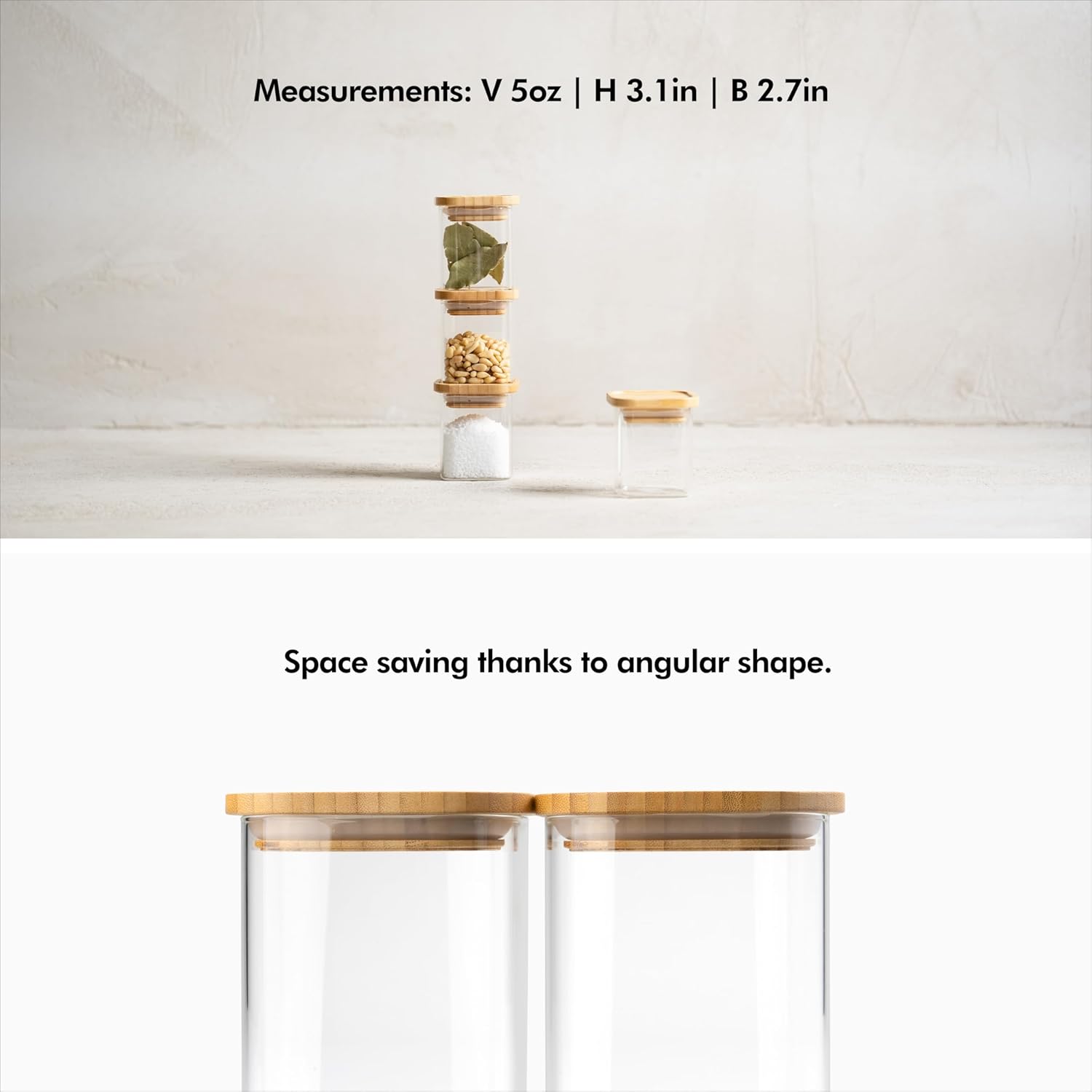 KIVY Square Glass Jars with Bamboo Lids 2x 74oz Glass airtight food ...