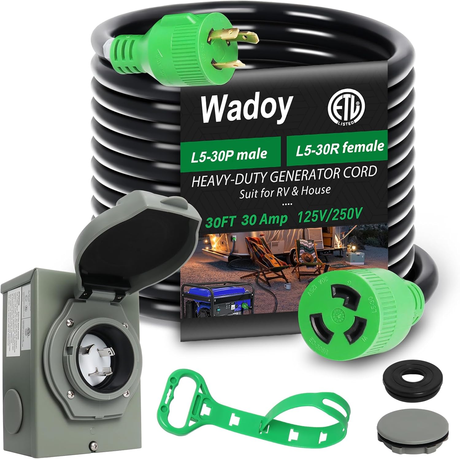 Amazon.com: Wadoy 3 Prong Generator Cord 30 Amp, Generator Power Inlet ...