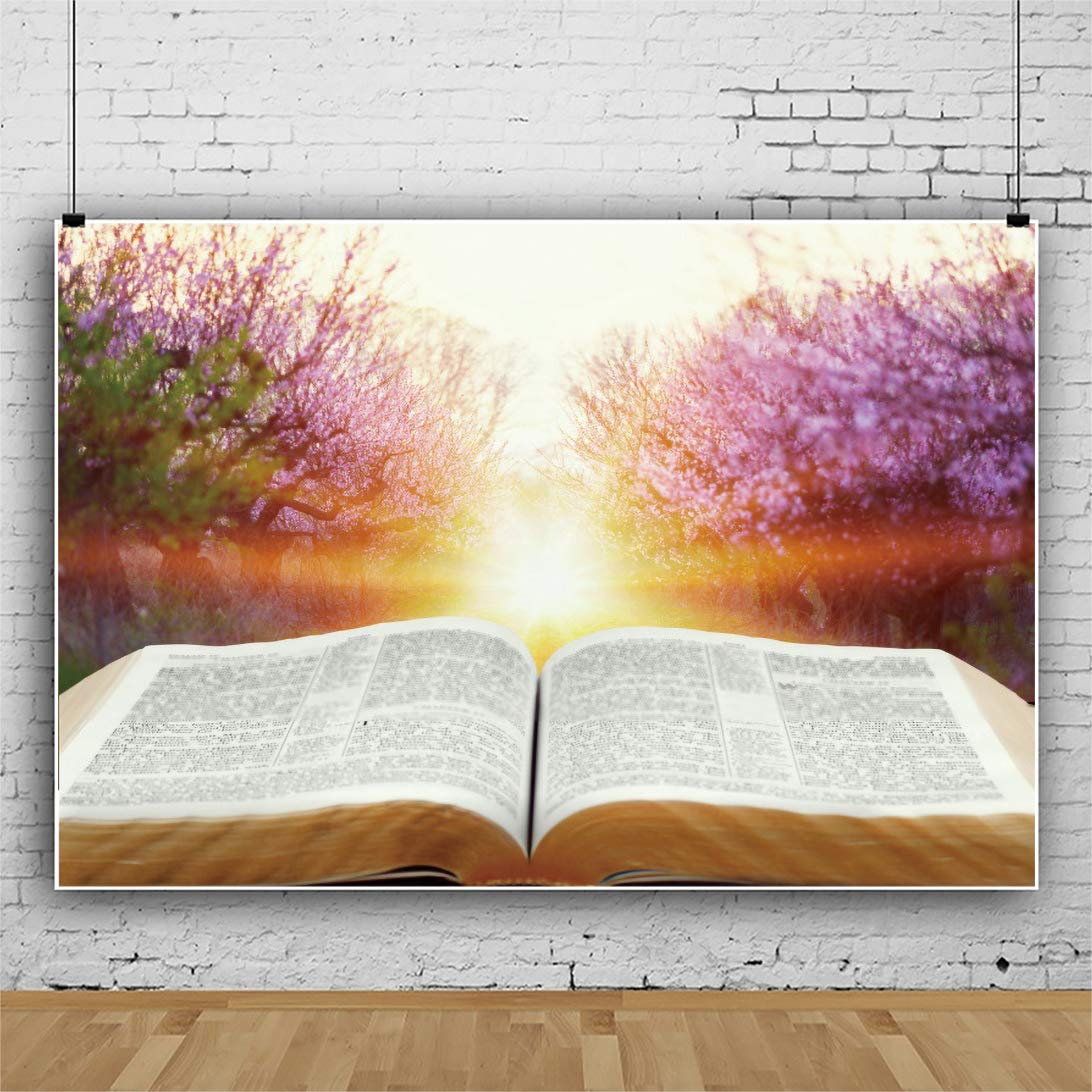 Buy Leowefowa Spring Vibrant Blooming Trees Woods Bible Book Backdrop ...
