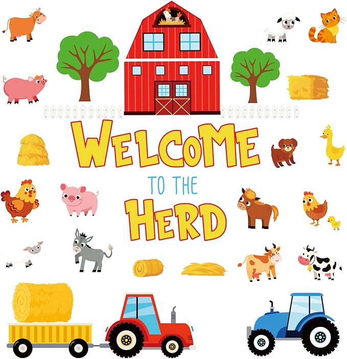 Amazon.com : Tenceur 89 Pcs Farm Bulletin Board Cutouts Farm Animals ...