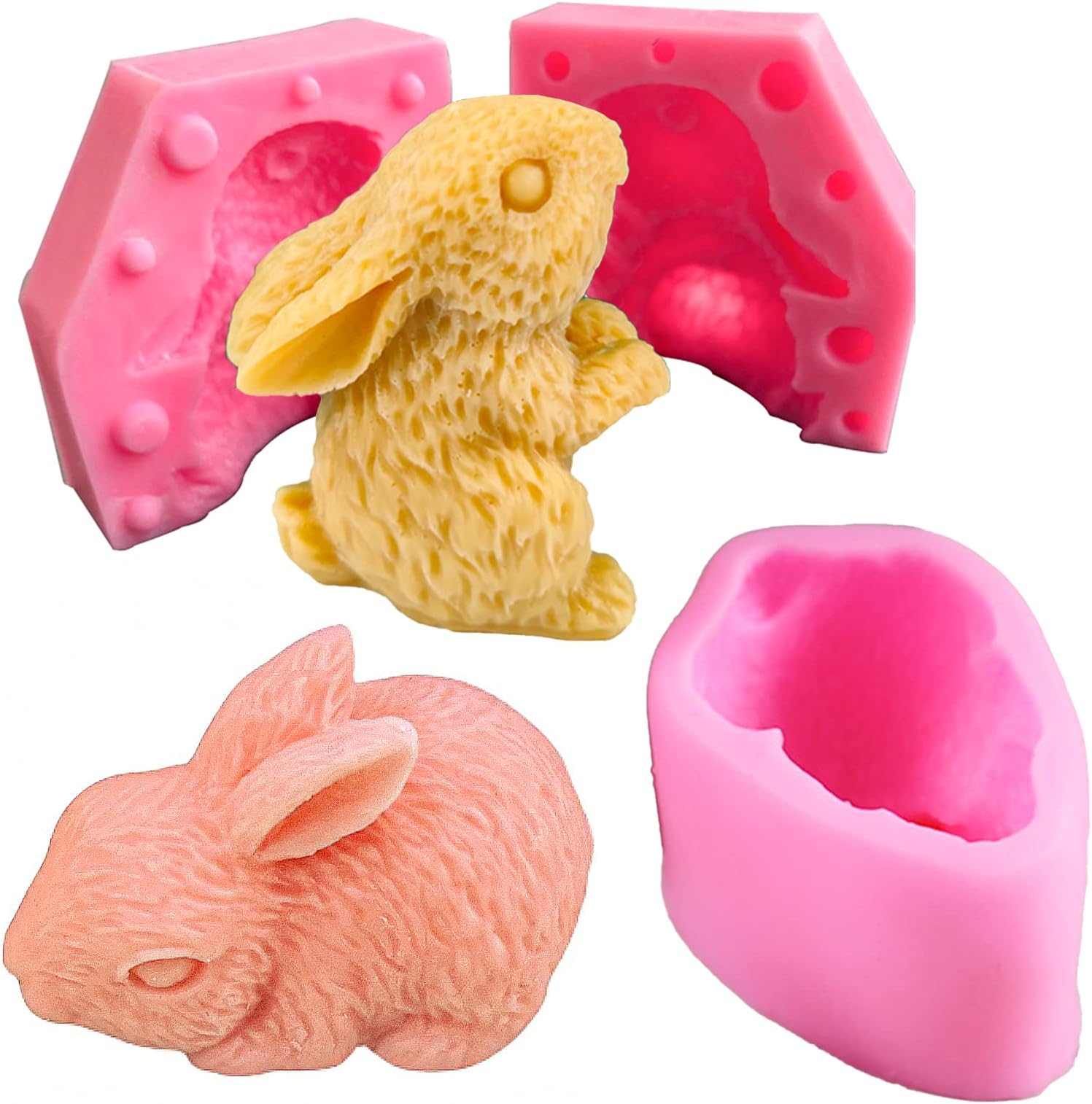 Amazon.com: 2Pcs Rabbit Fondant Mold Easter Silicone Rabbit Mold for ...