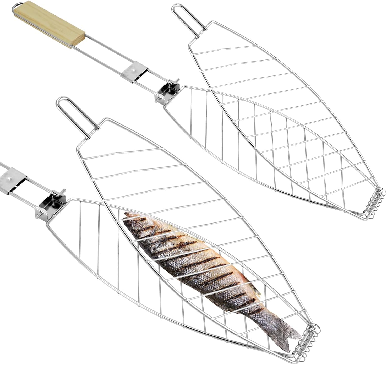 Amazon.com: QWORK 2-Pack Stainless Steel Fish Grill Basket – Portable ...