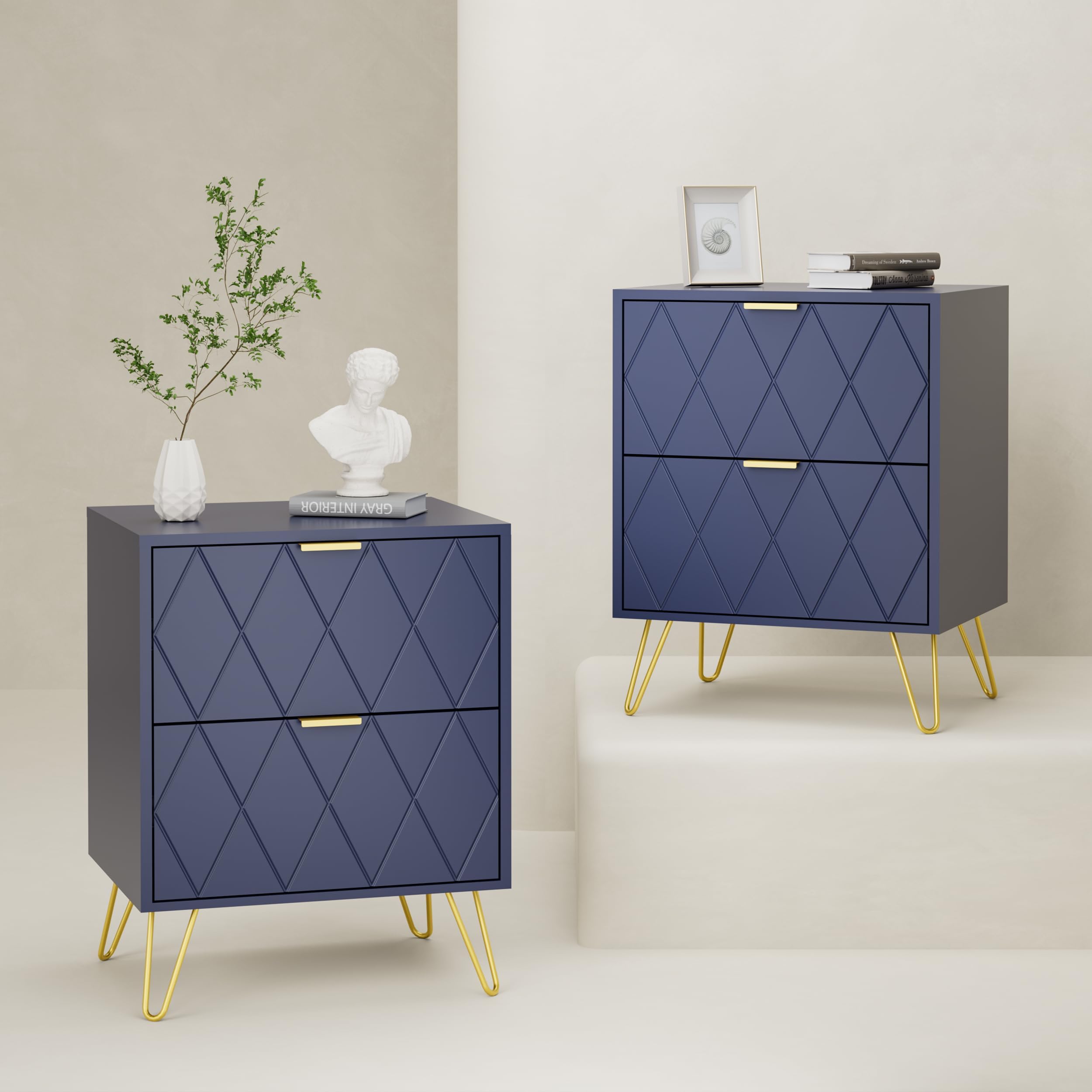 Amazon.com: Anbuy Navy Blue Nightstand Set of 2, End Side Table Double ...