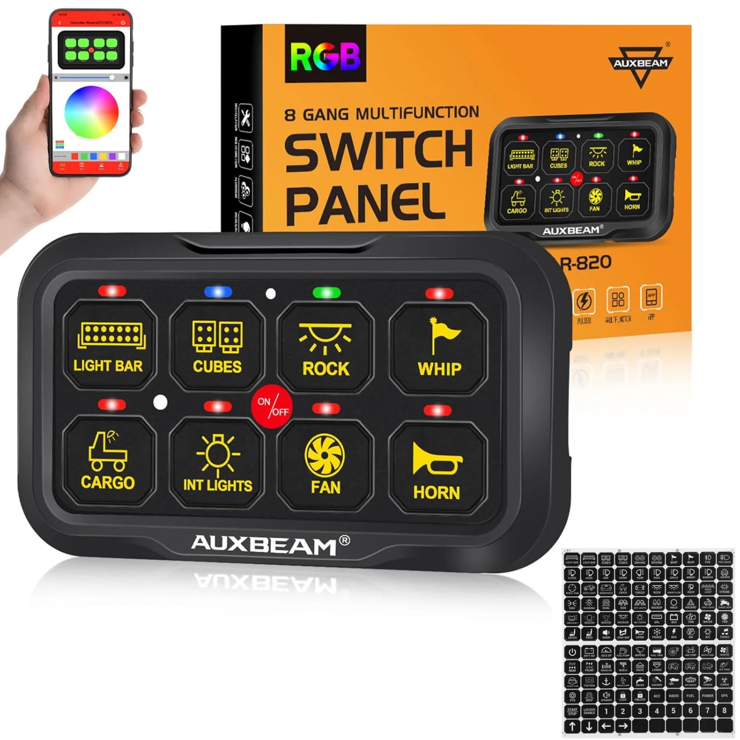 Amazon.com: Auxbeam RGB Bluetooth 8 Gang Switch Panel AR-820 Toggle ...