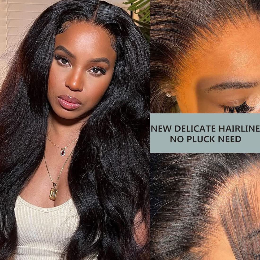 Brown Highlights Yaki Texture Wavy Glueless Lace Front Wig Bena021 ...