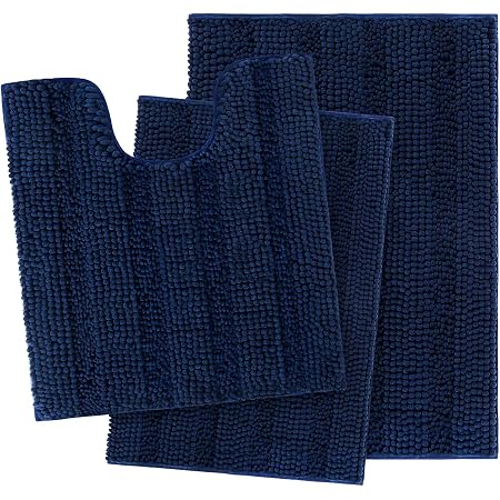 Amazon.com: Striped Navy Blue Bathroom Rug Set 3 Pieces Ultra Soft, Non ...