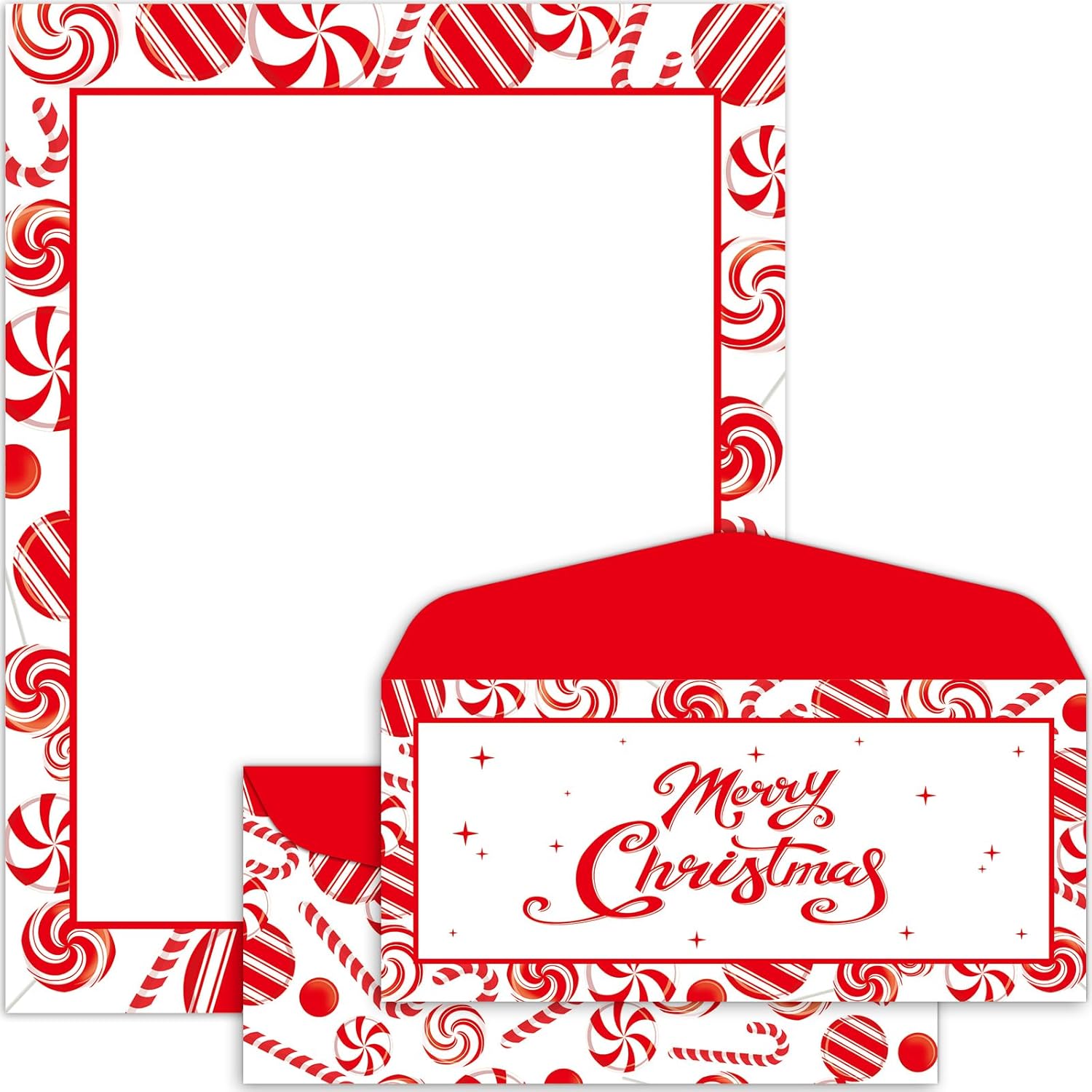 Amazon.com : Lonfliness 50 Set Peppermint Christmas Letterhead with ...