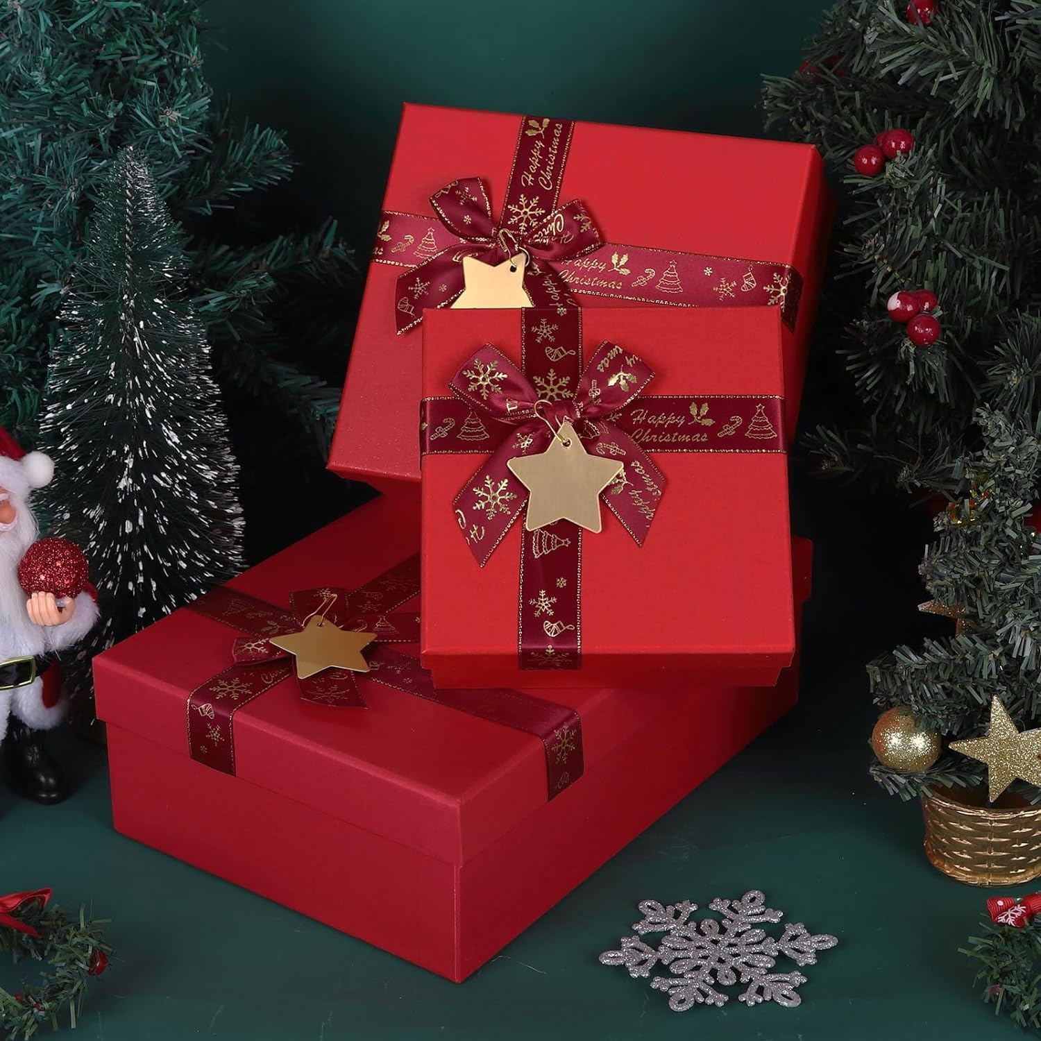 Gift Boxes for Presents with Lids - Set of 2 Red Christmas Boxes ...
