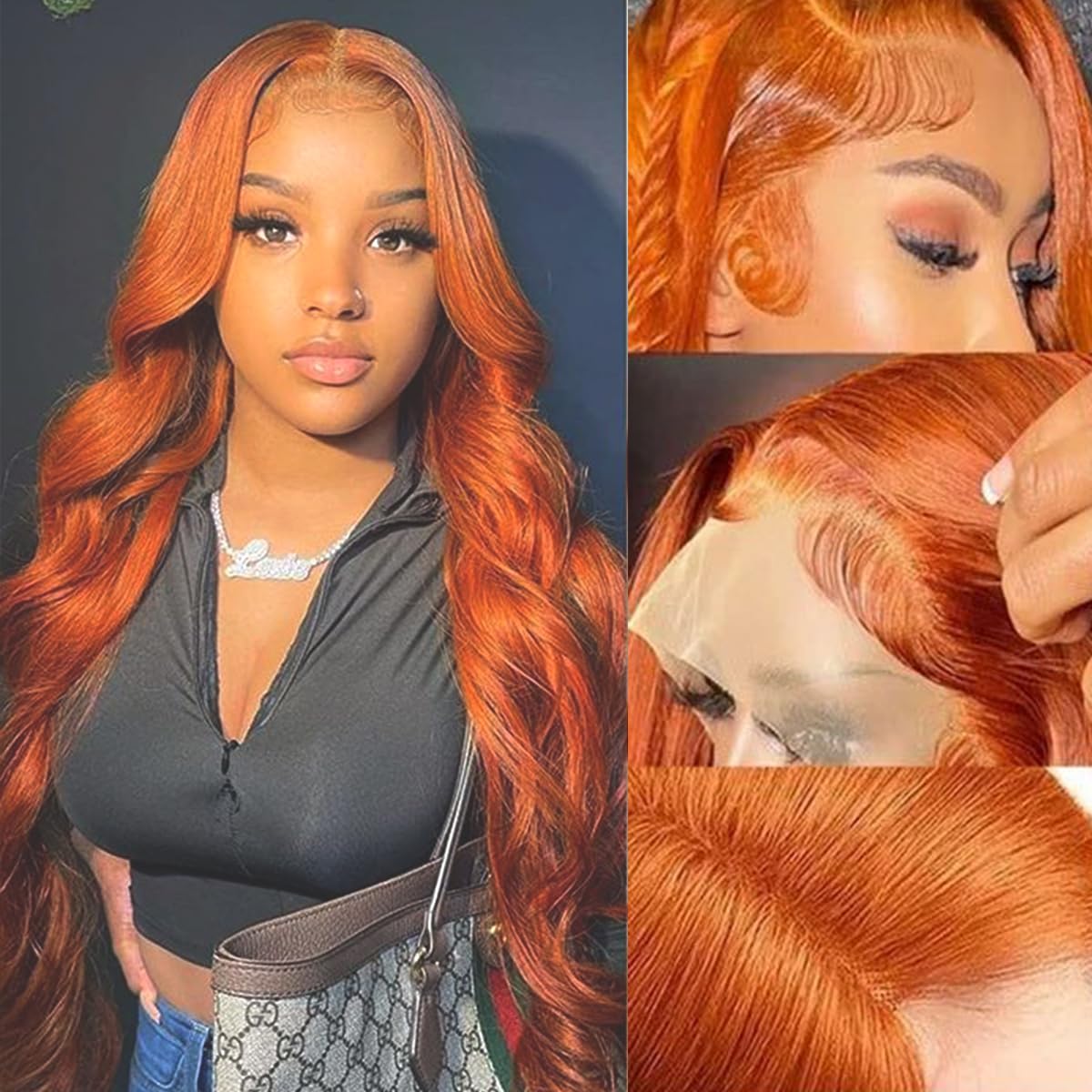 Amazon.com : FASCARA Body Wave Ginger Orange Lace Front Wig for Women ...