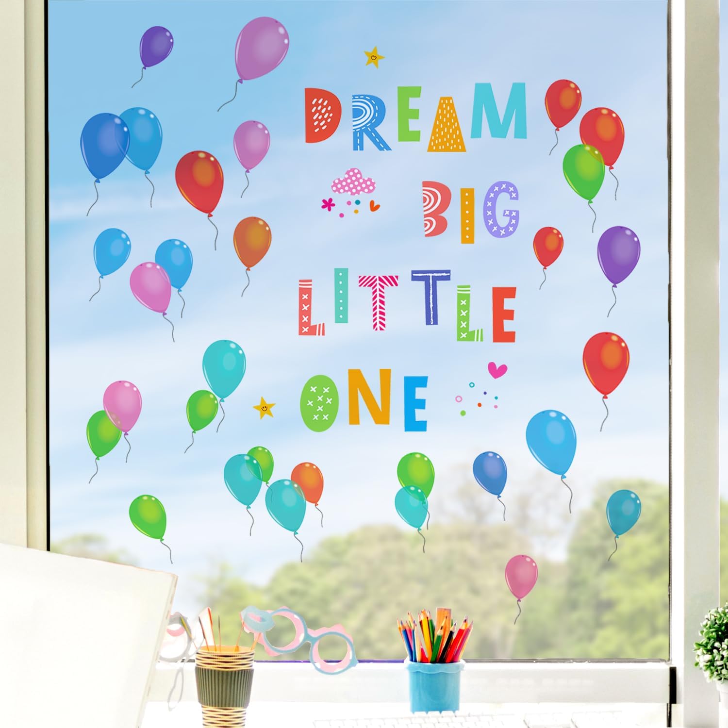 Amazon.com: astrkiz Watercolor Balloons Window Clings for Classroom ...