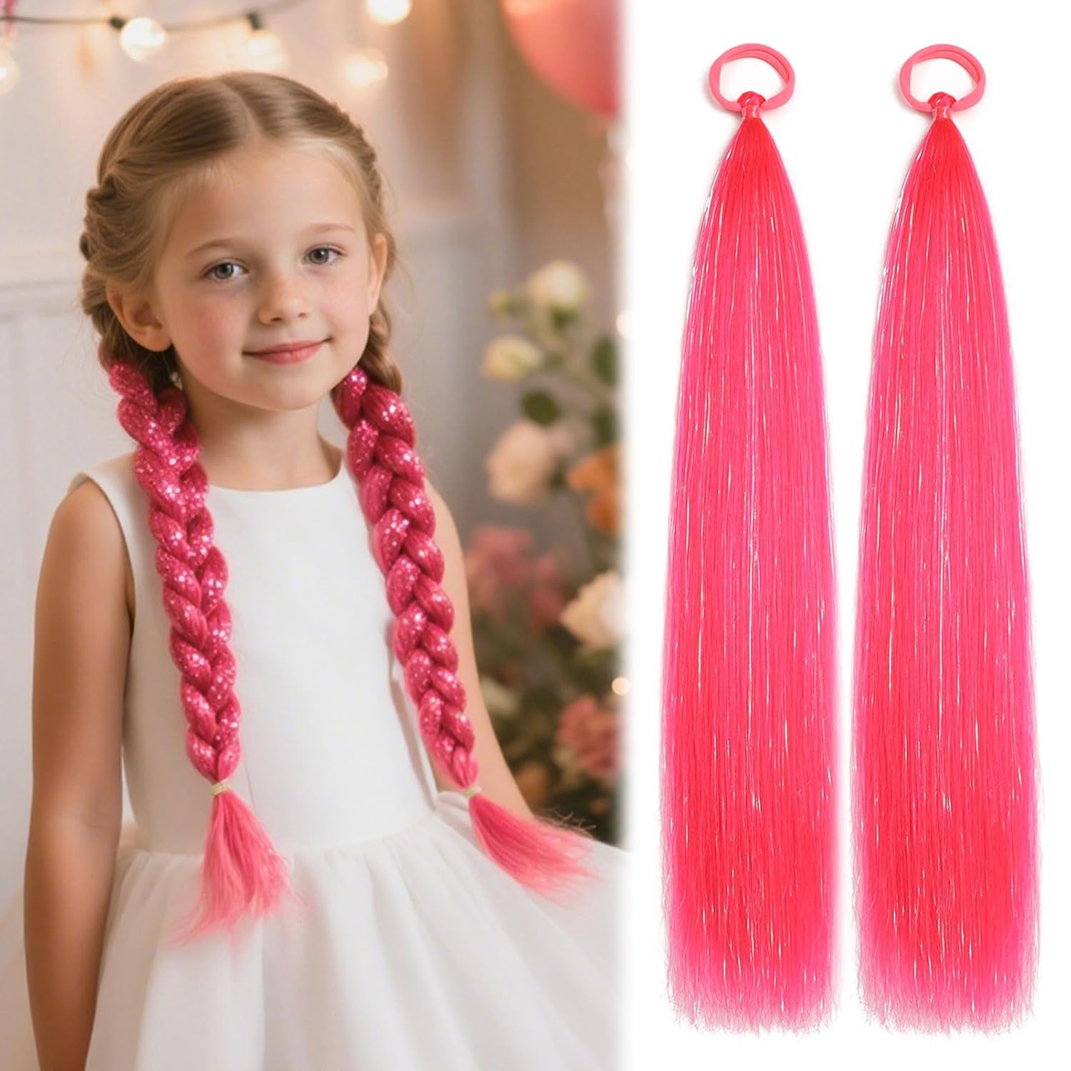 Amazon.com : Colored Hair Extensions Hot Pink Ponytail Extension 2 ...