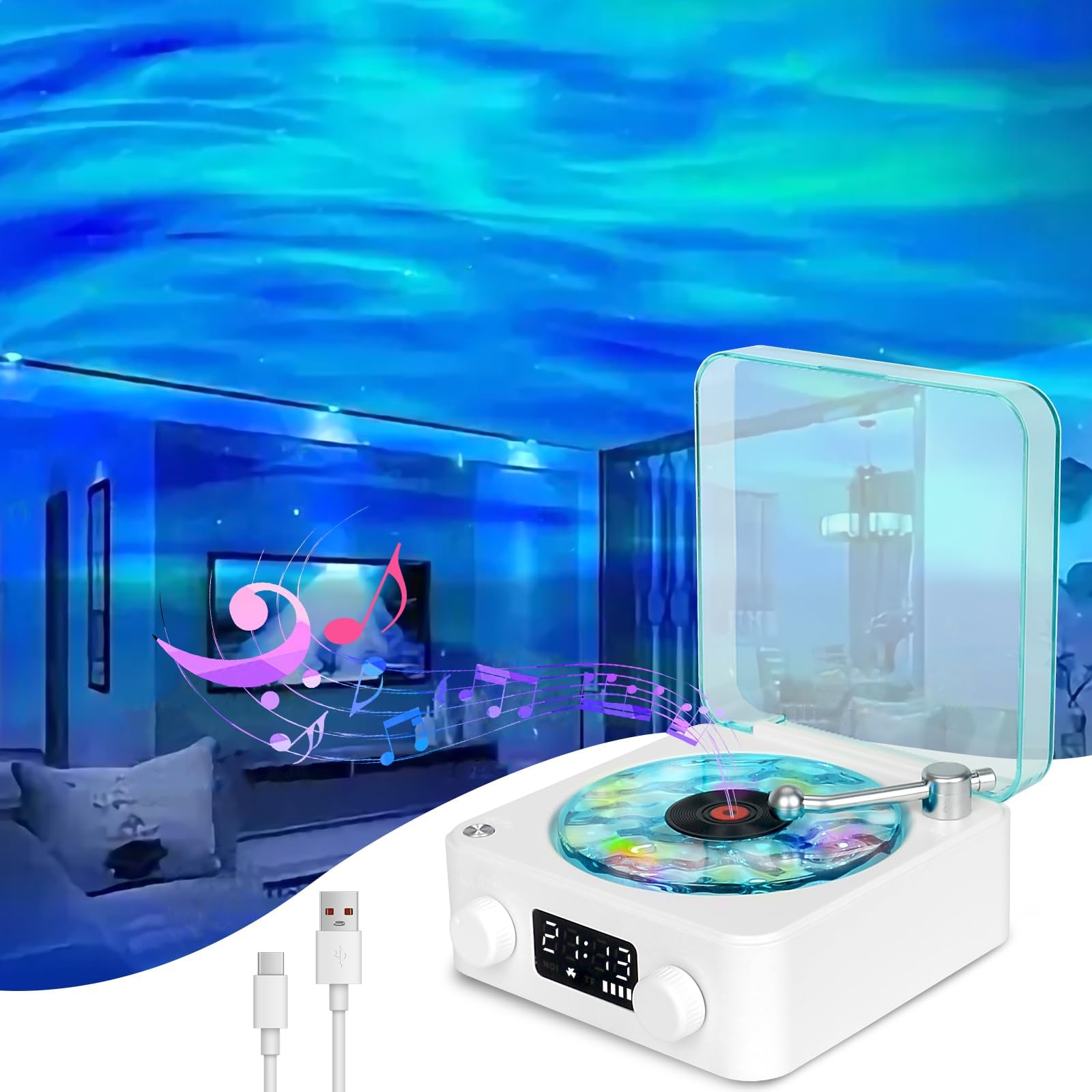 Galaxy Projector Star Projector with Music Bluetooth Speaker, White ...
