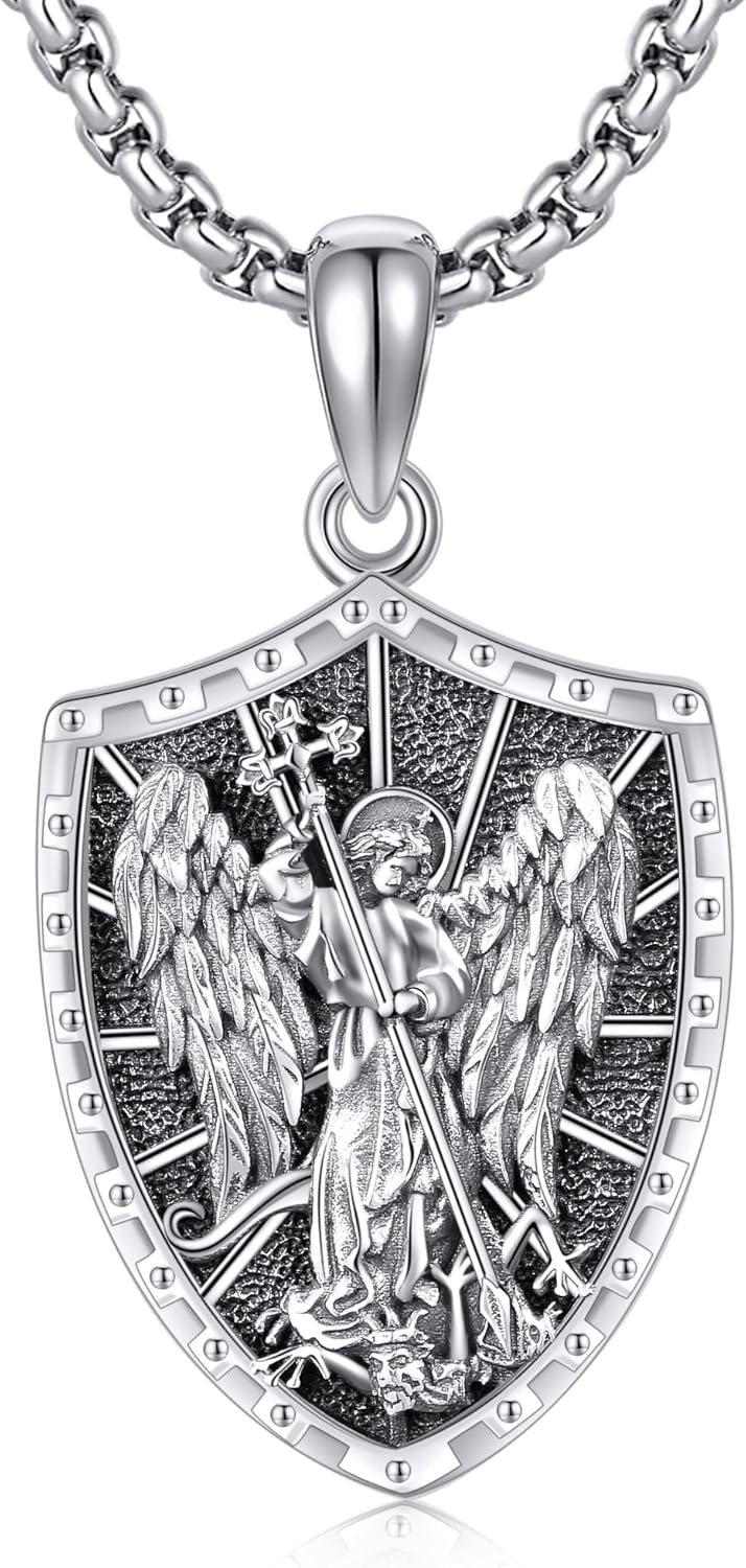 URONE Archangel Saint Michael Necklace Sterling Silver St Michael Medal ...