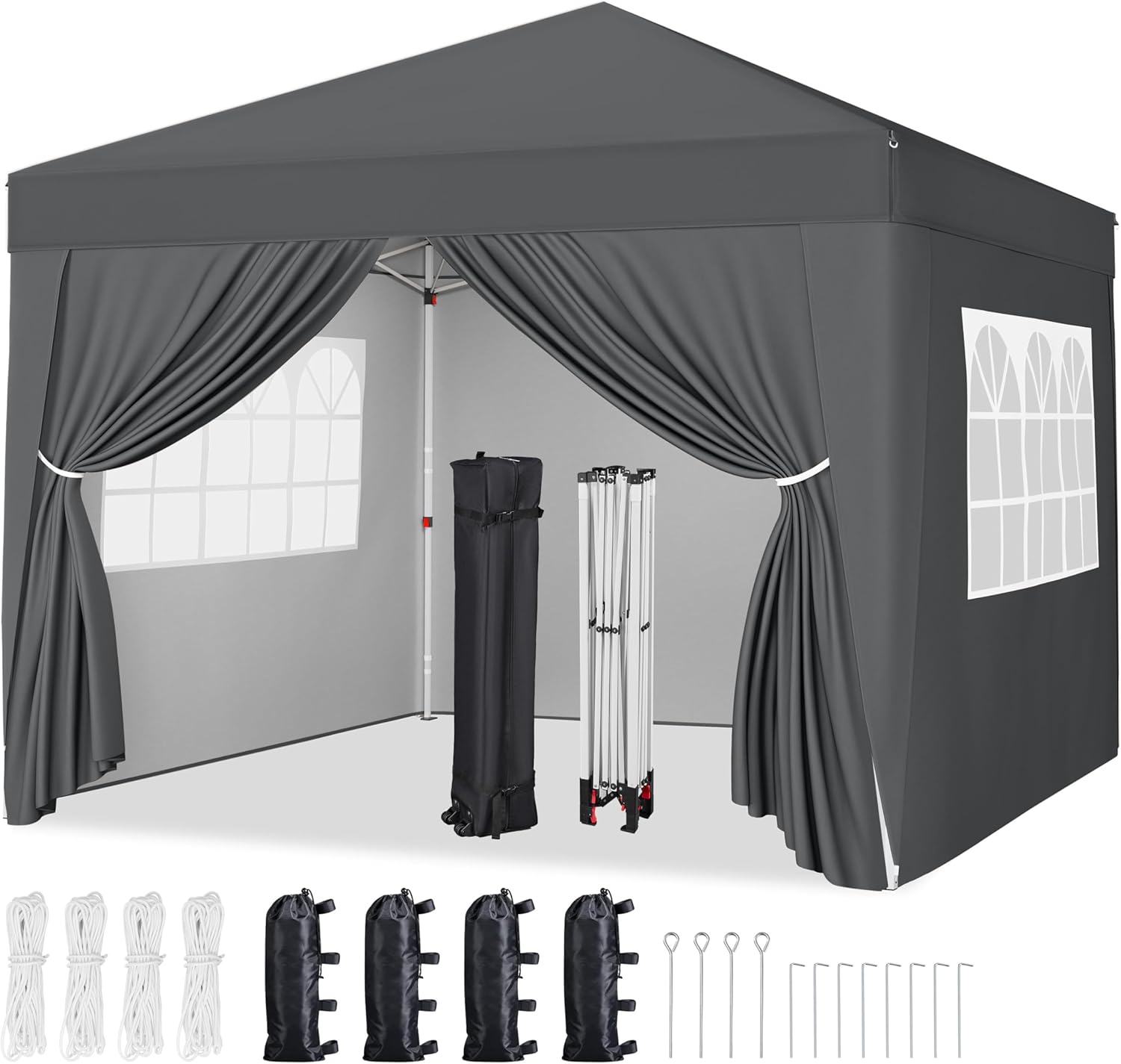 Yaheetech Pop-Up Gazebo 3x3 with 4 Removable Side Panels, Silver-costed ...