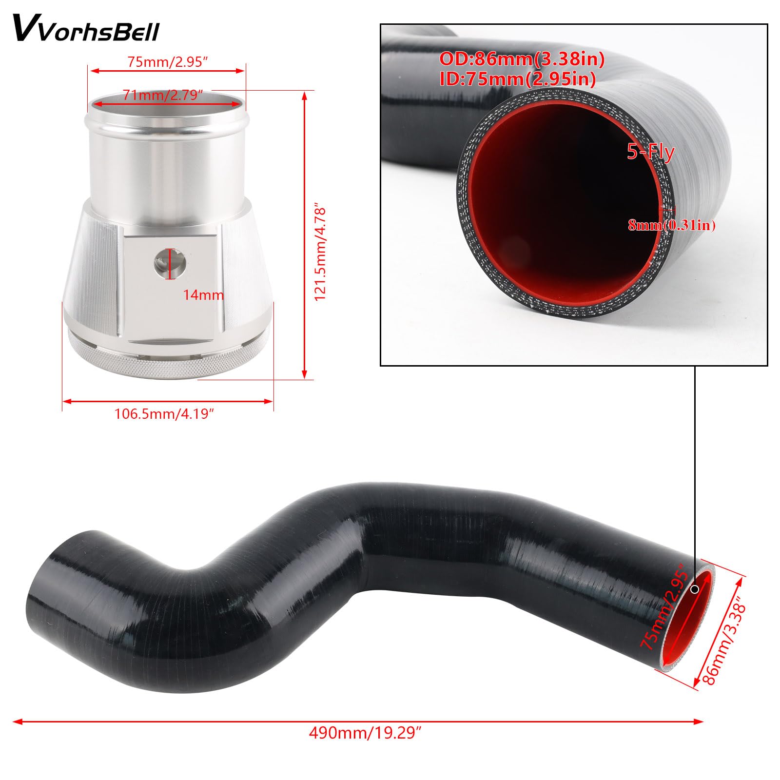 Snapklik.com : VVORHSBELL Cold Side Intercooler Pipe Upgrade Kit Compatible