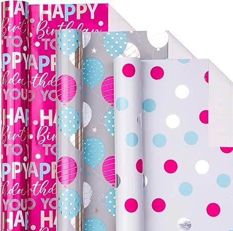 Amazon.com: LeZakaa Birthday Wrapping Paper Roll - Mini Roll - Ballon ...