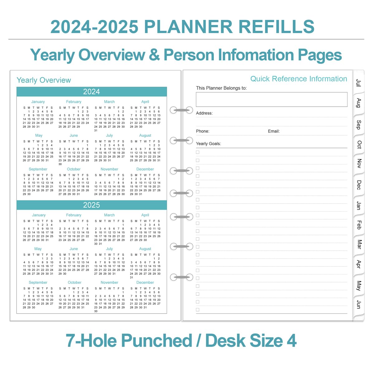 Snapklik.com : 2024-2025 Planner Refills For Mini 3 Or 7 Ring Binders ...