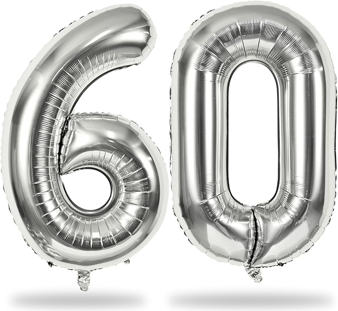 Amazon.com: 40 Inch Number 60 Balloons, Giant Silver Number 6 & 0 ...