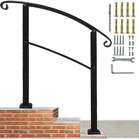 CHR Outdoor 3 Steps Handrail - Black Wrought Iron Handrail Kit (2-3 ...