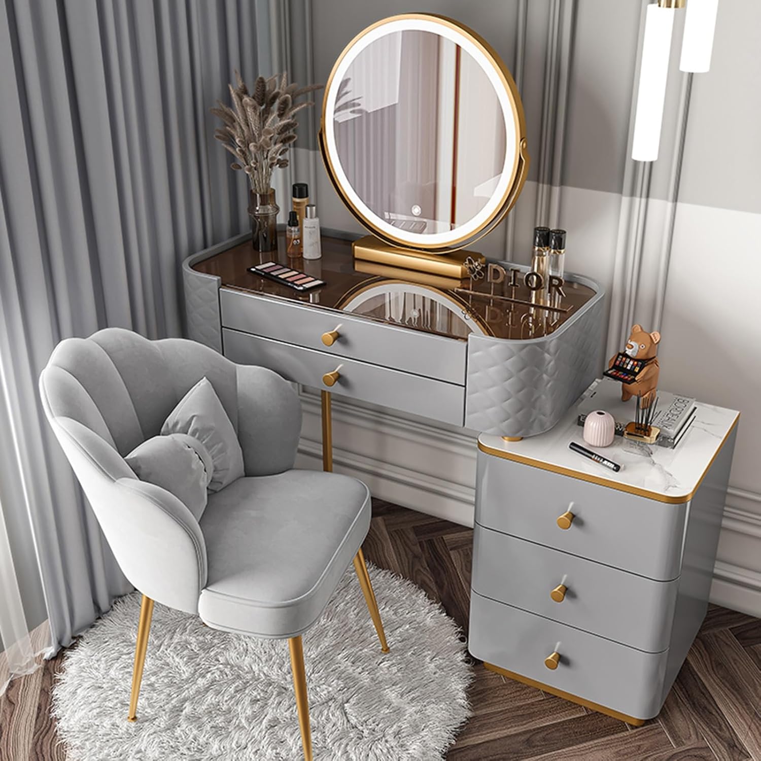 Coiffeuse Femme avec Miroir Lumineux et Tabouret, Coiffeuse avec ...