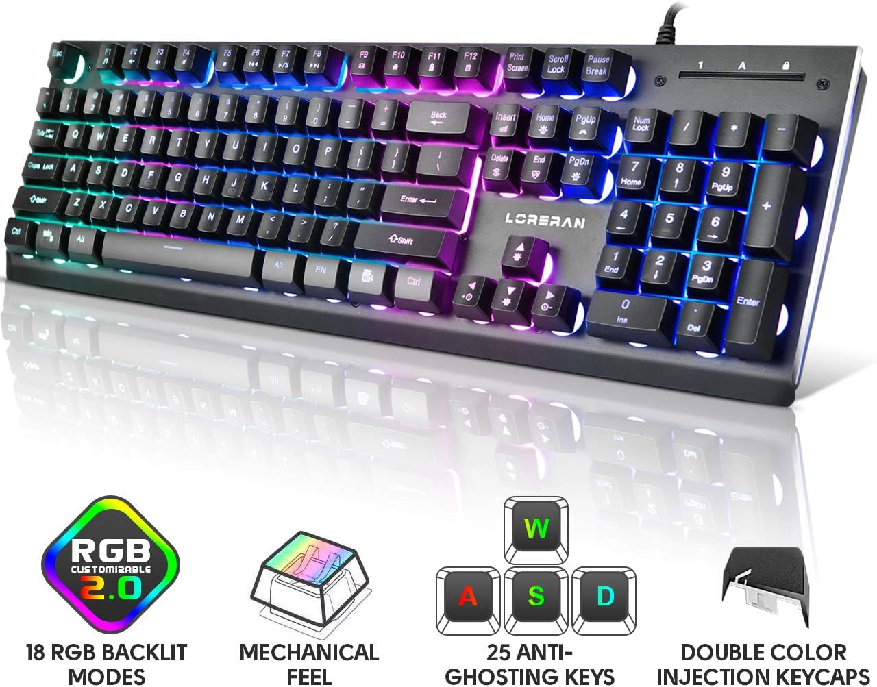 Amazon.com: LORERAN Gaming Keyboard, USB Wired Keyboard Membrane Gaming ...