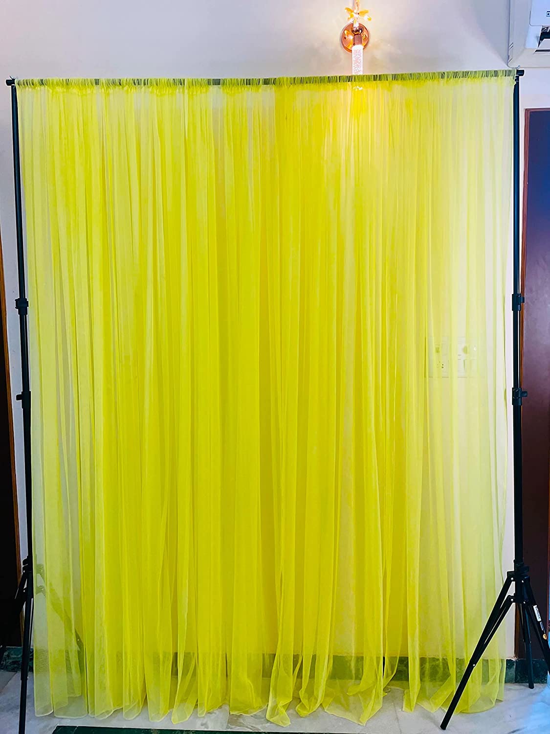 Boltove® Decoration Haldi Yellow Backdrop Curtain Tulle Net Transparent ...