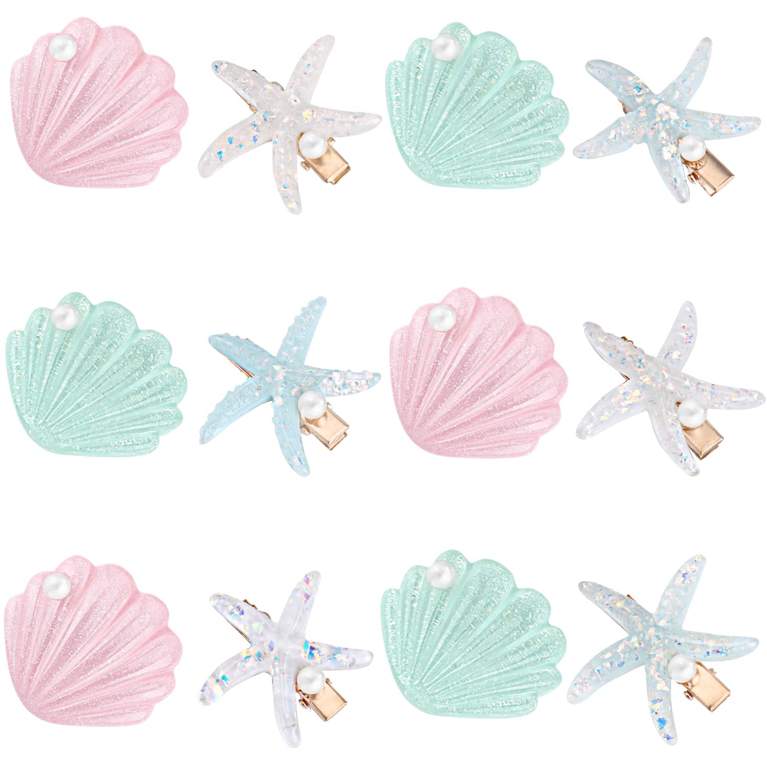 Amazon.com : 12 Pieces Shell Pearl Starfish Hair Clip Artificial ...
