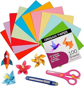 Amazon.com : Origami Paper - 100 Sheets - 10 Colors - 3.94 Inch Square ...
