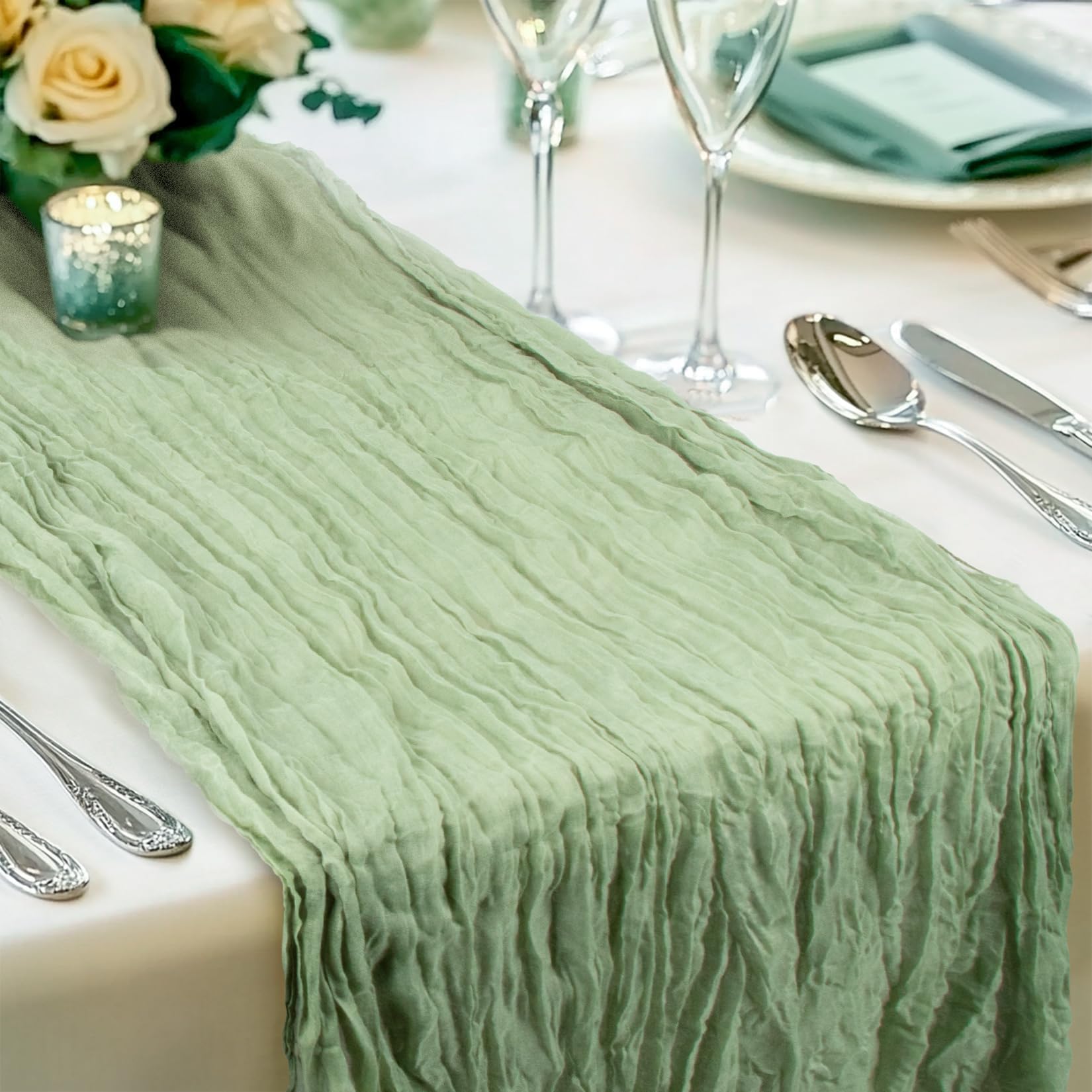Amazon.com: Cheesecloth Table Runner Sage Green - MAQIHAN 10ft Cheese ...
