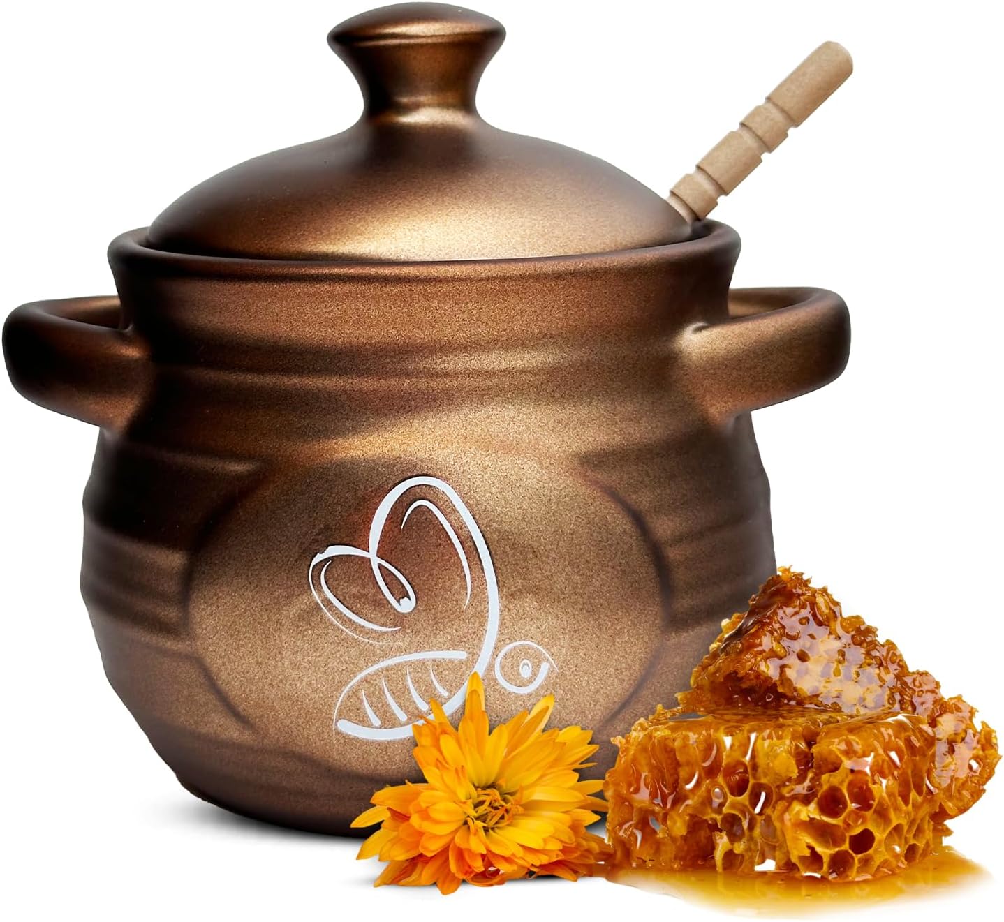 Amazon.com: Rooty Heart Ceramic Honey Pot, Honey Container with Dipper ...