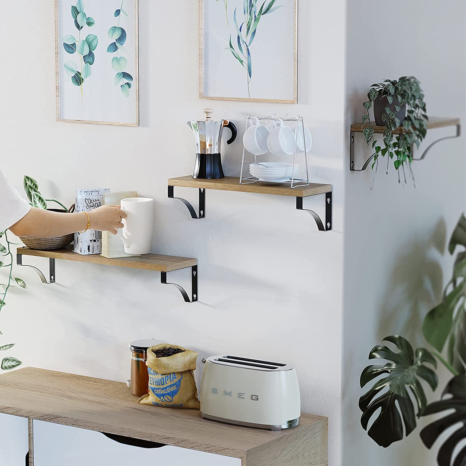 Pipishell Floating Shelves Wood Wall Mounted Shelf, Rustic Shelves Set ...