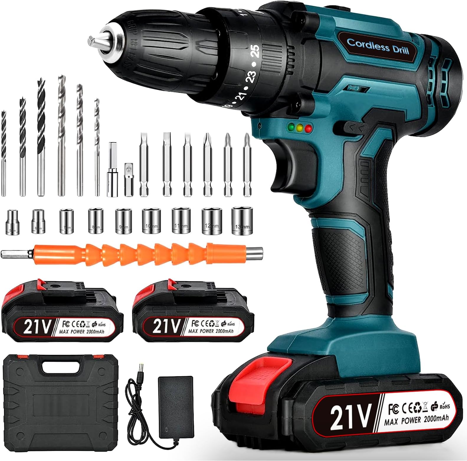 Cordless Drill Driver 21V: Cordless Hammer Drill Driver, 45 Nm Electric ...