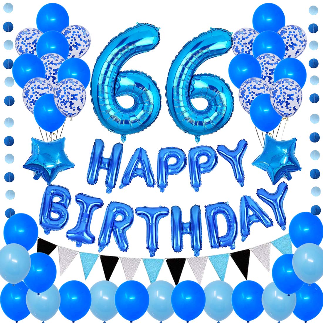 Amazon.com: Succris 66TH Blue Theme for 66 Years Old Birthday Party ...