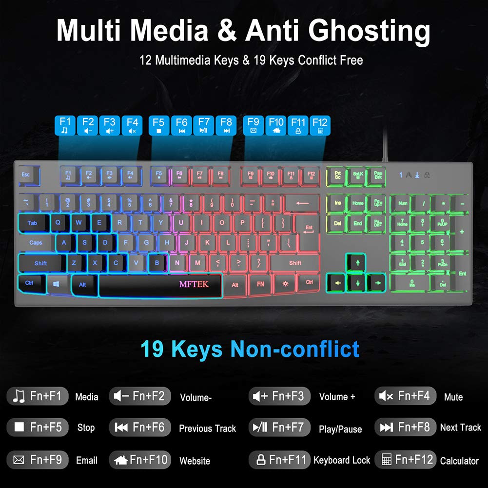 Buy Mftek Rainbow Gaming Keyboard And Mouse Combo Wired Rgb Backlit Gaming Keyboard And 4 Color