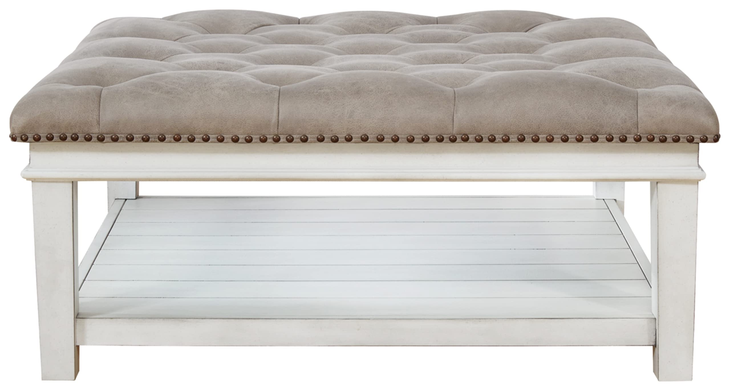 Signature Design by Ashley Kanwyn French Country Upholstered Square Ottoman Coffee Table, Whitewash