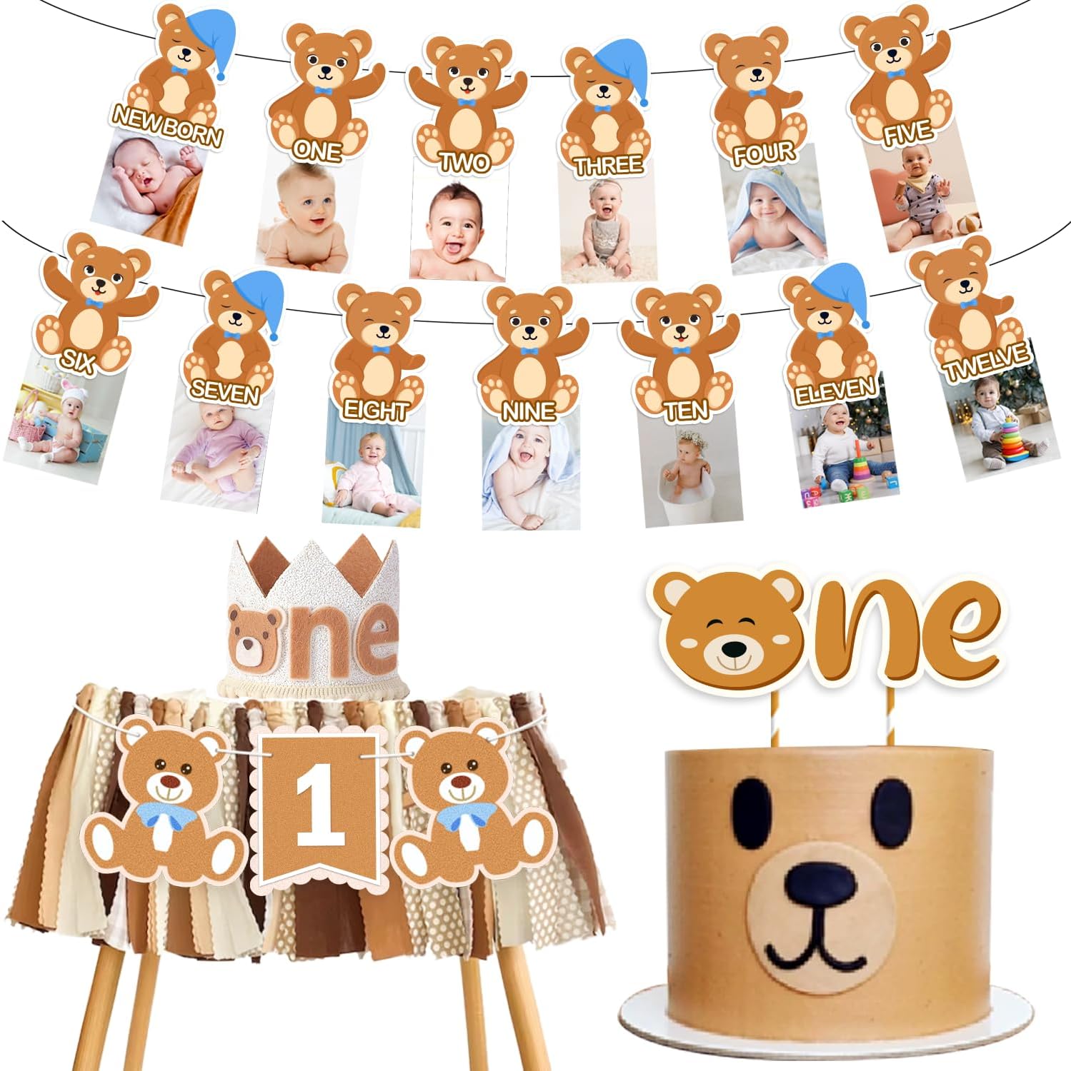 Amazon.com: My Beary 1st Birthday Decorations Teddy Bear Photo Banner ...