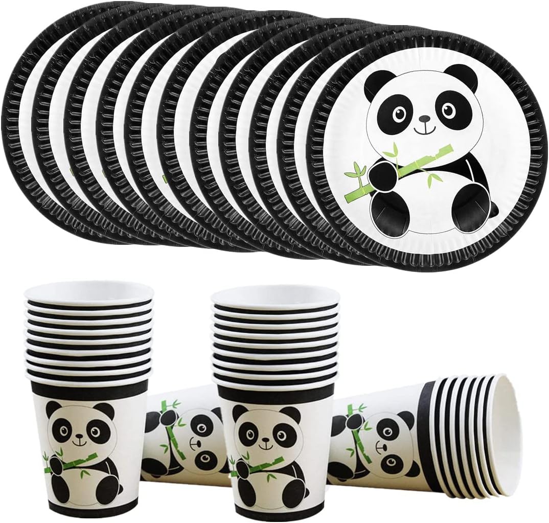 Amazon.com: 40 Pcs Black White Panda Party Supplies, Panda Disposable ...