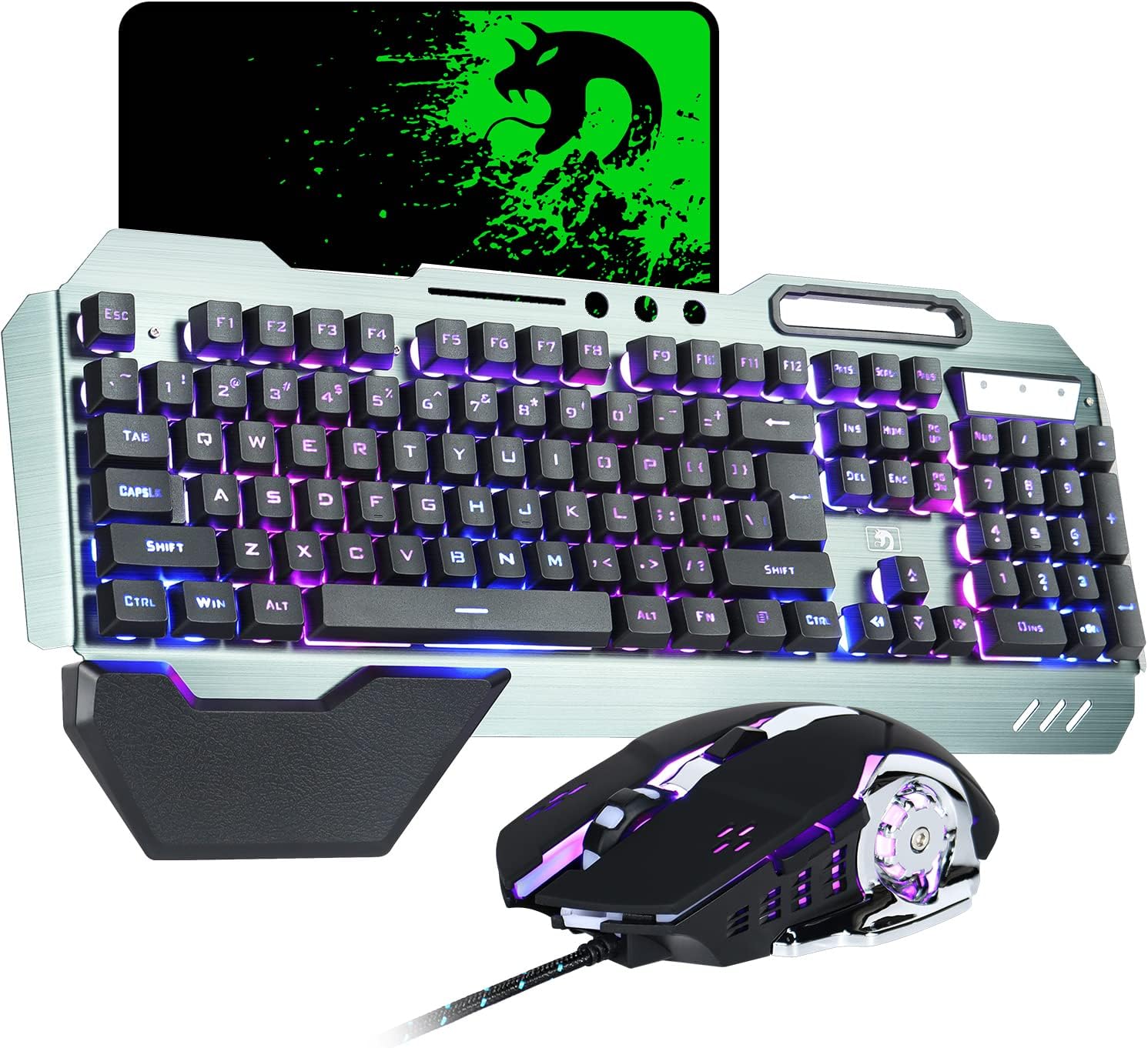 Wired Gaming Keyboard and Mouse Combo Set, Gray Alloy Panel, 16 LED RGB ...